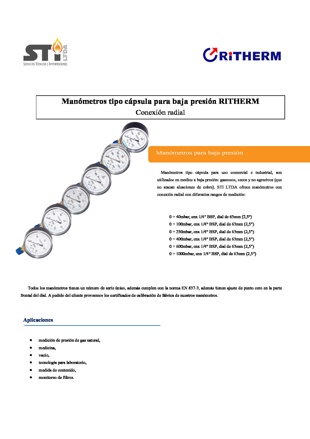 Informacion Tecnica Manometros baja presion cnx radial Ritherm | STI LTDA