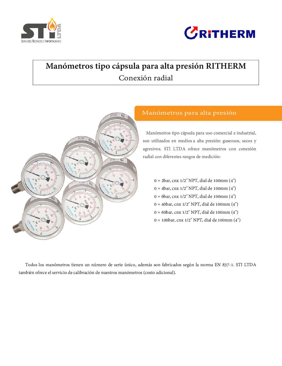 Informacion Tecnica Manometros alta presion (clase 1,0) cnx radial ...